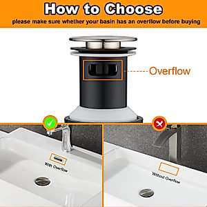 Pop Up Bathroom Sink Drain - Bathroom Sink Stopper with Overflow for Faucet Vessel, Push Type Bathroom Sink Vanity Assembly with Strainer, Brushed Nickel