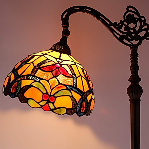 WERFACTORY Tiffany Floor Lamp Orange Liaison Stained Glass Arched Lamp 12X18X64 Inches Gooseneck Adjustable Corner Standing Reading Light Decor Bedroom Living Room S617 Series