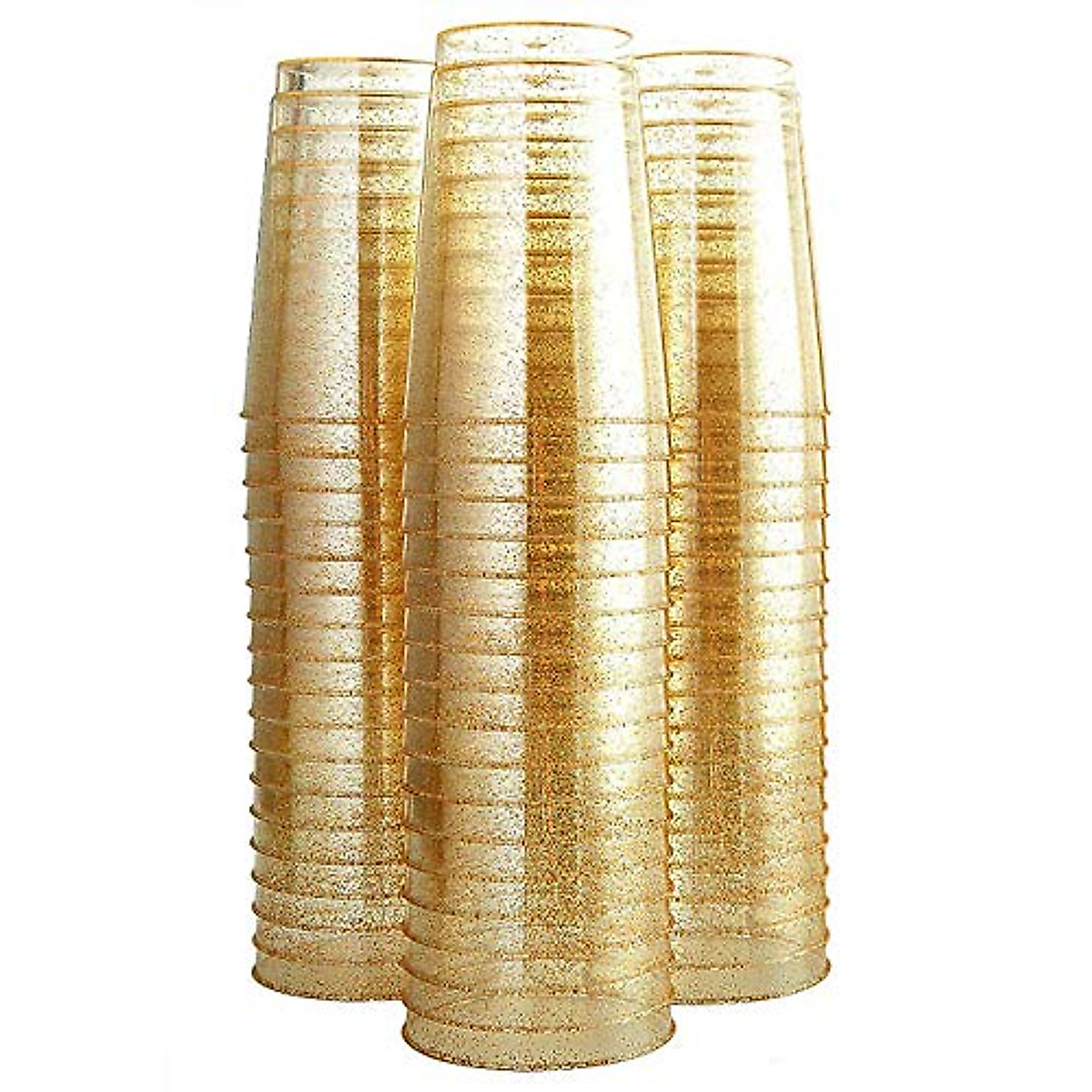 Munfix 100 Glitter 12 Oz Clear Plastic Cups Tumblers Gold Glitter Disposable Wedding Elegant Party Cups Recyclable and BPA-Free