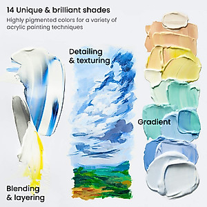 ARTEZA Acrylic Paint Set of 14 Colors, 4.06 Ounce Tubes, Non-Toxic Acrylic Artist Paints. Art Supplies for Painting