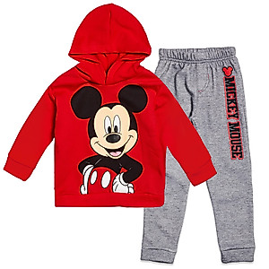 Disney Mickey Mouse Little Boys Fleece Pullover Hoodie and Pants Outfit Set Red 7-8