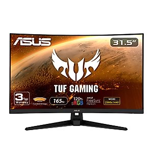 ASUS TUF Gaming 32" 1440P HDR Curved Monitor (VG32VQ1B) - QHD (2560 x 1440), 165Hz (Supports 144Hz), 1ms, Extreme Low Motion Blur, Speaker, FreeSync Premium, VESA Mountable, DisplayPort, HDMI,BLACK