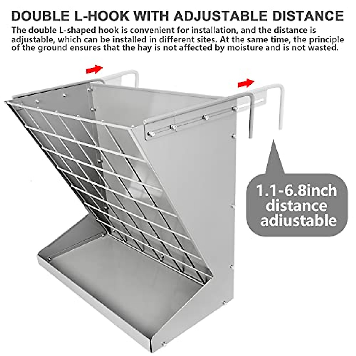 YXJSTO Wall Mount Hay Rack, Heavy-Duty Galvanized Metal 2 in 1 Hay and Grain Feeder, Livestock Feeder with Adjustable Distance, Hay Feeder for Goats, Sheep, Horse