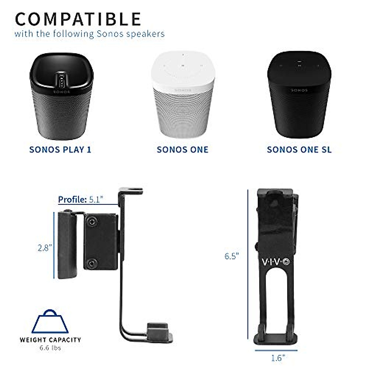 VIVO Dual Wall Mount Brackets Designed for Sonos One, SL, and Play:1 Audio Speakers, Adjustable Mounting for 2 Sonos Speakers, Black, MOUNT-PLAY1B