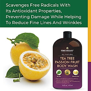 ALL Natural Body Wash - Fights Body Odor, Athlete's Foot, Jock Itch, Nail Issues, Dandruff, Acne, Eczema, Shower Gel for Women & Men, Skin Cleanser -16 fl oz (Passion Fruit)