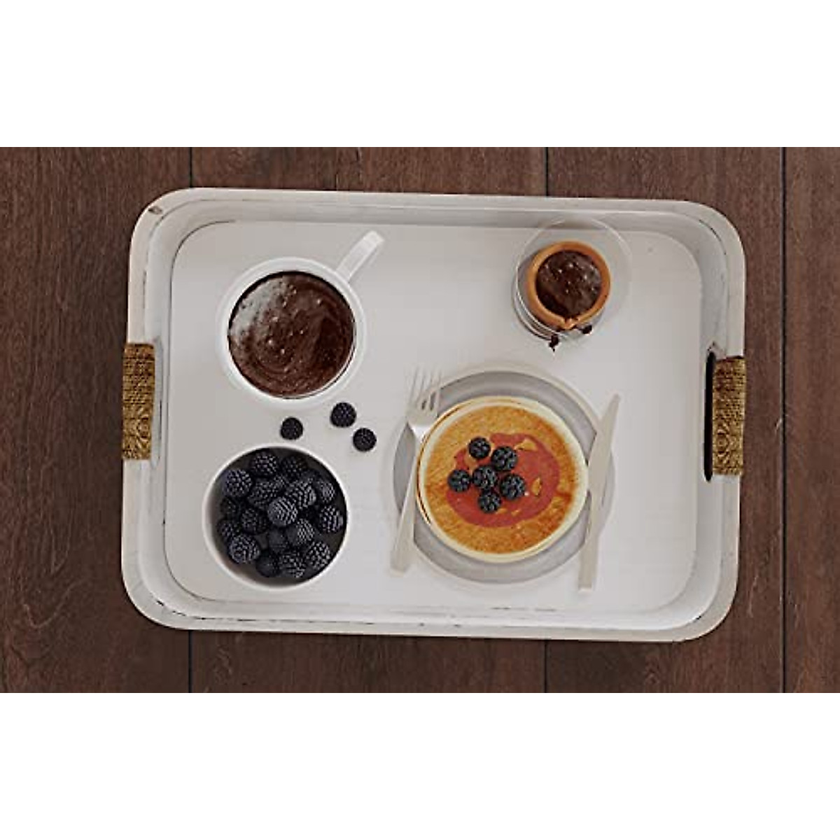 White Coffee Table Tray - 16.5"x12" - White Ottoman Tray for Living Room - White Trays for Coffee Table - White Tray with Handles - Farmhouse Tray for Coffee Table - Decorative Trays for Coffee Table