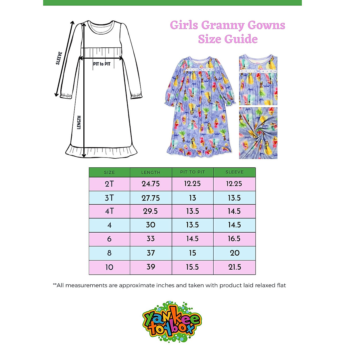 Disney Princess Toddler Girls Granny Gown Nightgown (4T, Purple)