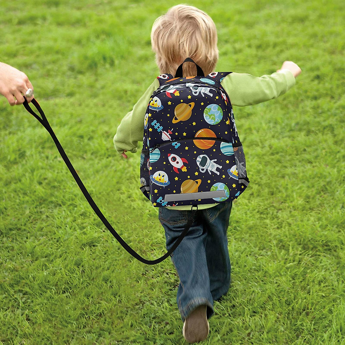 Planet Galaxy Childish Astronaut Toddler Backpack for Kids Boy Girls Age 3-6, Preschool Mini Backpack with Leash