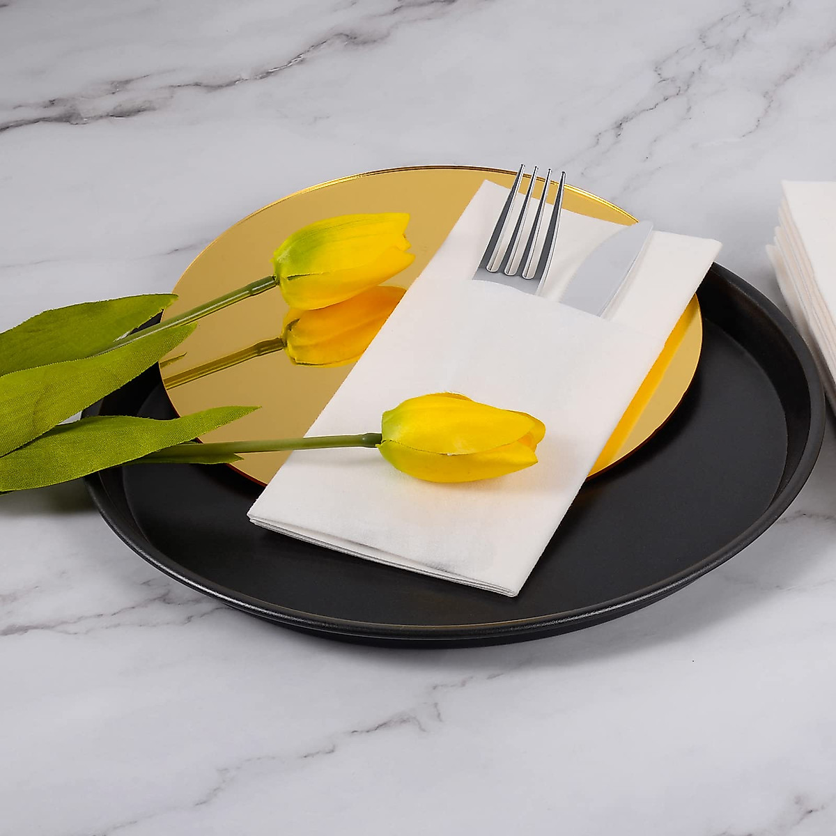 100 Pack White Dinner Napkins with Pocket - Folded Napkins with Pockets for Silverware, Linen Feel Absorbent Disposable Paper Hand Napkins, Banquet Napkins for Wedding Reception, Kitchen, Bathroom