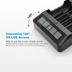 Universal 18650 Battery Charger, XTAR VP4 Smart Charger w/ LCD Display & Car Charger for Rechargeable Batteries Li-ion 18650 26650 26500 22650 18490 17670 17500 17355 and More (Full Set)