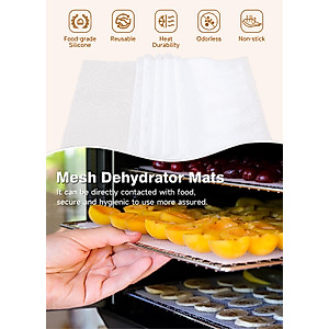 SUCISENI 6 Pack Silicone Dehydrator Sheets (14 x 21 Inch) Premium Non-Stick Silicone Mesh Mat for Fruit Food Dehydrator Reusable Dehydrator Tray Liners for Fruits Meat Vegetables Herbs