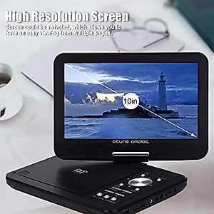 atune analog 10in LCD Screen DVD Player Portable CD Player Digital Panel Built-in Rechargeable Battery Overheated Protection AV Output Input and Earphone Jack, Black (PDV-1010)