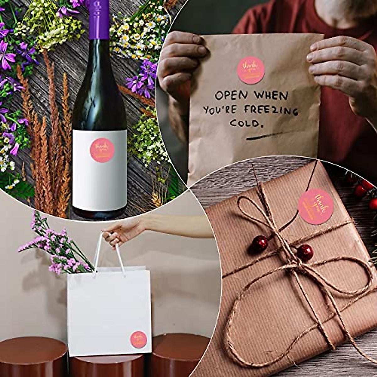 FAMALL 540 Pieces Thank You Stickers and Cards Set, 1.5 inch Thank You for Supporting My Small Business Adhesive Labels, Resealable Packaging Bag, Suitable for Envelopes, Gift Bags Packaging (Pink)