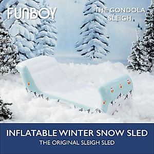 FUNBOY 61" Inflatable Alpine Mountain Sleigh, 2 Person Capacity, with Grooved Rubber Base Tracks, 2 Handles, and Hand Pull Rope