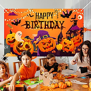 Halloween Birthday Party Decorations Halloween Birthday Banner Happy Birthday Halloween Backdrop for Outdoor Indoor Home Decor Halloween Birthday Party Decor, 35.4 x 59 Inch (Bat)