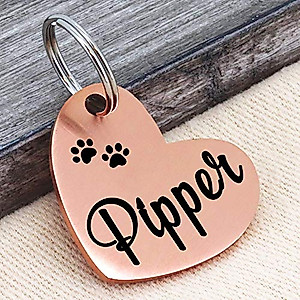 Ultra Joys Dog ID Tag, Custom Dog Tag, Personalized Dog Tag, Dog Tag, Pet ID Tag, Dog Tag for Dogs, Brushed Stainless Steel Heart Dog Tag Rose Gold Small