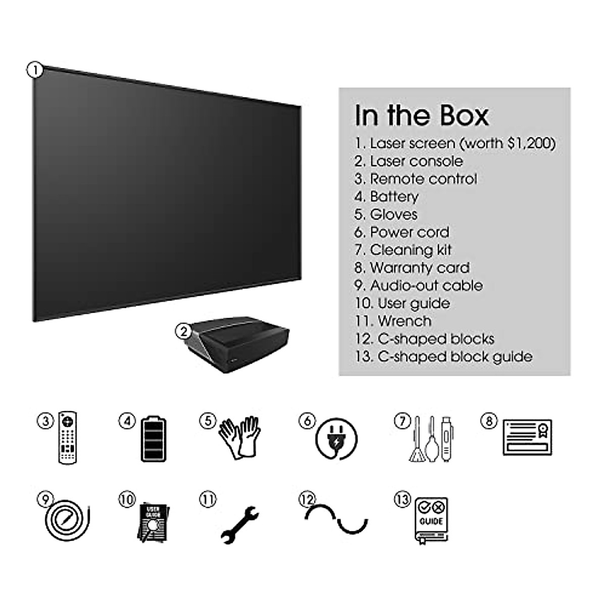Hisense 100L5G-DLT100B 4K UHD Ultra-Short Throw Laser TV 100" High Gain ALR Screen, 2700 lumens, Compatible with Dolby Atmos, Google Assistant and Chromecast Built-in, Compatible with Alexa
