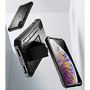 Poetic Revolution Series Case for iPhone Xs Max 6.5 inch, Full-Body Rugged Dual-Layer Shockproof Protective Cover with Kickstand and Built-in-Screen Protector, Black