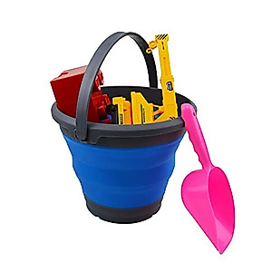 SAMMART 5.5L (1.4 Gallon) Set of 2 Collapsible Plastic Bucket - Foldable Round Tub - Portable Fishing Water Pail - Space Saving Outdoor Waterpot. (Orange + Blue)