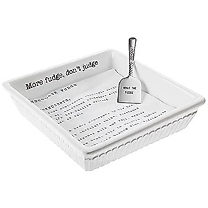Mud Pie FUDGE SET, baker 2 1/2" x 10" x 10" | towel 26" x 16 1/2" | spatula 6"