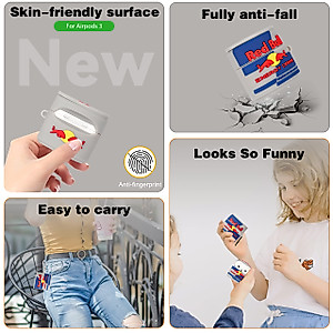 Gkv for Airpods 3 Case for Airpod 3 (2021) Cover Unique Funny Fun Kawaii Cute Cartoon 3D Girly Design Air Pods 3rd Generation Silicone Shell Cases for Girls Teen Boys Kids(Red Bull Drink)