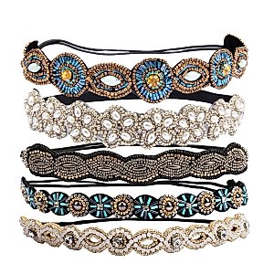 Amcami 5 Pieces Rhinestone Elastic Headbands Handmade Crystal Beaded Hairbands Vintage Jewelry Hair Accessories Party and Daily Headwear