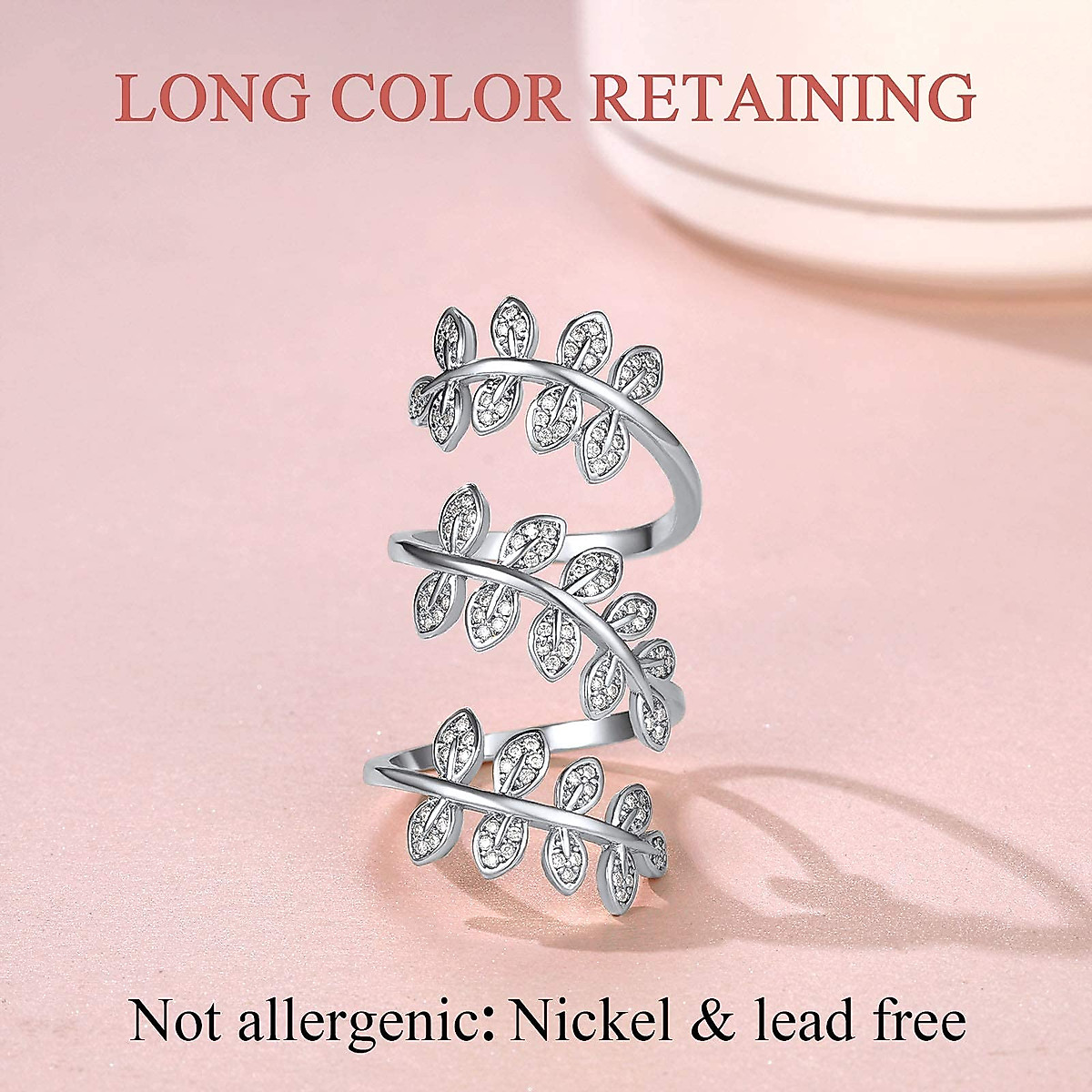 FindChic Platinum Plated Long Leaf Cluster Statement Rings for Women, Oversized Cuff Ring Adjustable Flower Knuckle Ring Party Costume Jewelry