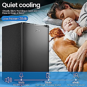 WANAI Mini Fridge with Freezer, 3.2Cu.Ft, Single Door Small Refrigerator, Energy-efficient, Low Noise, Mini fridge for Bedroom Dorm and Office, Black