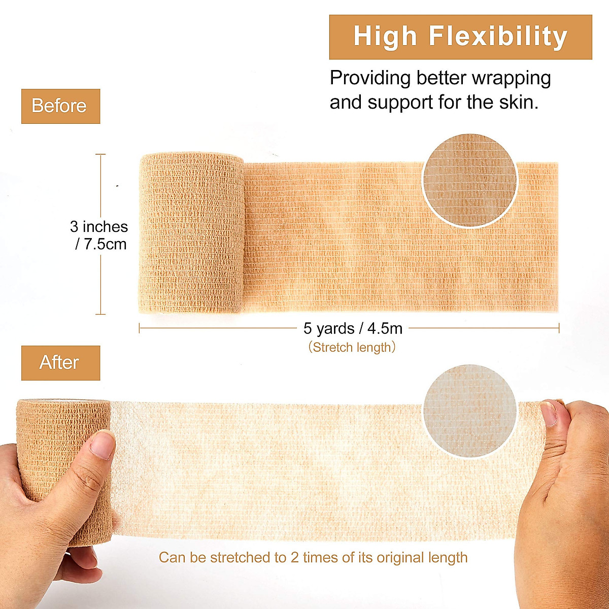 SUPERBE 12 Rolls Self Adhesive Bandage Wrap, 3 inches X 5 Yards, Cohesive Tape Vet Wrap for First Aid, Sports, Wrist and Ankle (Beige, 3 inch)