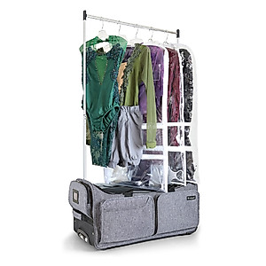 Mavii Dance Bag with Garment Rack, 28 inch Rolling Duffel With, Ideal for Competitions & Travel, Easy-assembly Lightweight Aluminum Clothes Rack, Wheeled Upright Luggage, Heathered Gray