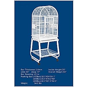 HQ 22x17 Dome Top Bird Cage and Rolling Stand w Shelf Black
