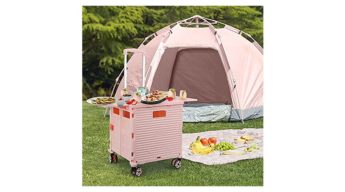 Portable Foldable Utility Cart with Magnetic Lid & Wheels