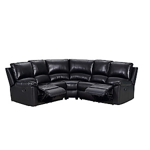 HomeRoots Black Faux Leather Power Reclining L Shaped Corner Sectional