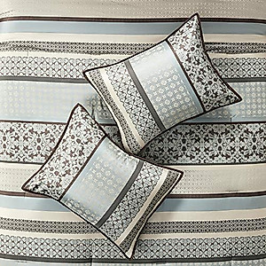 Madison Park Cozy Comforter Set - Luxurious Jaquard Traditional Damask Design, All Season Down Alternative Bedding with Matching Shams, Decorative Pillow Princeton Blue Queen(90"x90") 7 Piece