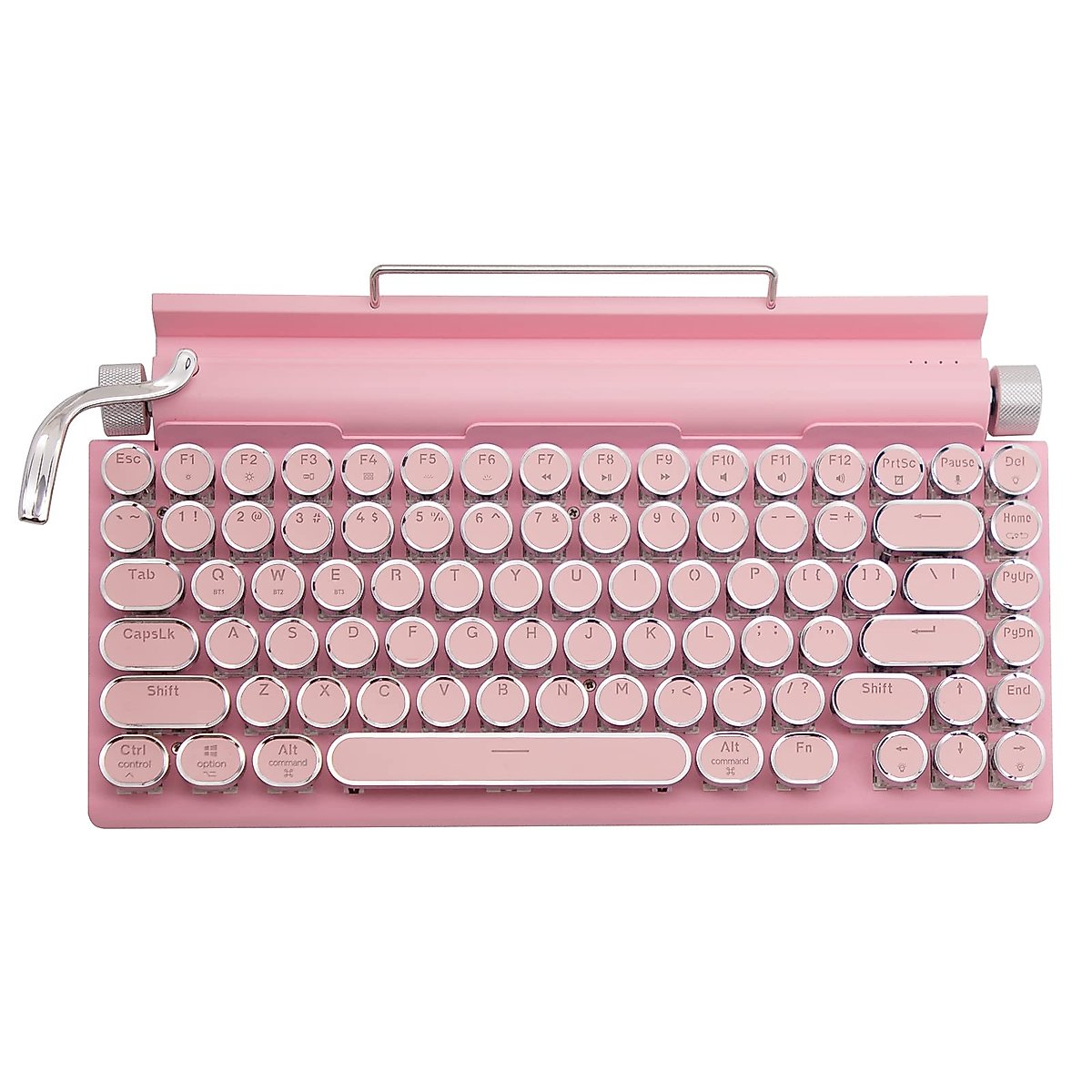 Adventurers Typewriter Keyboard,Bluetooth Wireless Keyboard with 83 Keys Hot Swappable Blue Switch/Round Keycaps/White Backlit/Compact 75% Layout Wired Keyboard for Windows/Mac/PC/Laptop/ipad,Pink