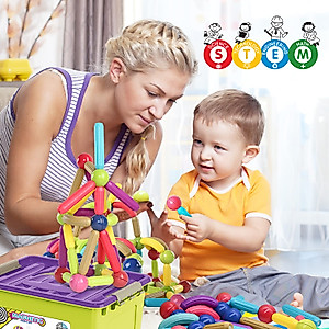 Huaker 88 Piece Magnetic Balls and Rods Set,Magnetic Building Toys Colorful DIY STEM Building Blocks Sticks for Ages 3+ Year Old Children Boy Girl Educational Construction Toy
