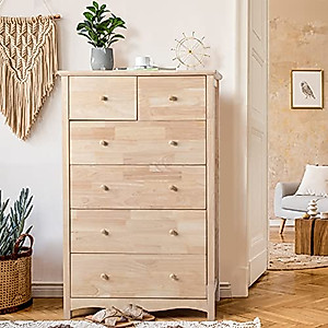 VINGLI Unfinished 6 Drawer Dresser, Natural Solid Wood Dresser Color DIY, Upgraged Rustic Farmhouse Tall Dresser with Spacious Storage Chests of Drawers with Full Extension Drawer Slides