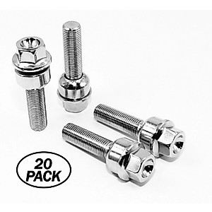 Set of 20 Veritek 14x1.5mm 45mm Extended Thread R14 Radius Chrome Ball Seat Washer Lug Bolts for Porsche Factory Wheels