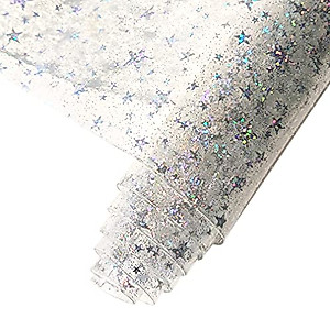 HYANG Holographic Star Transparent PVC Super Clear Holographic Vinyl Faux Leather Sheets 1 Roll 12"X47" (30cmX120cm) for DIY Bows Earrings Bags DIY Crafts Making
