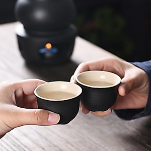 Tosnail 7 Pieces Ceramic Japanese Sake Set with Warmer, Hot Saki Set - Black