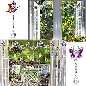 4 Pcs Diamond Painting Kits 5D Diamond Painting Suncatcher Double Sided DIY Wind Chime Kit Diamond Art for Kids Butterfly Bee Hummingbird Ornament for Adults Kids Home Garden Supplies (Cute Style)