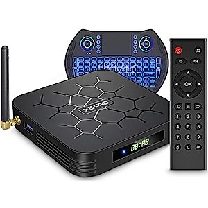 Android TV Box, X6 PRO Android 10.0 TV Box 4GB 32GB, 2.4GHz/5GHz Dual-WiFi Bluetooth with Dual-Antenna Quad Core 64 Bits 3D/4K/H.265/USB3.0 Android Box with Wireless Keyboard