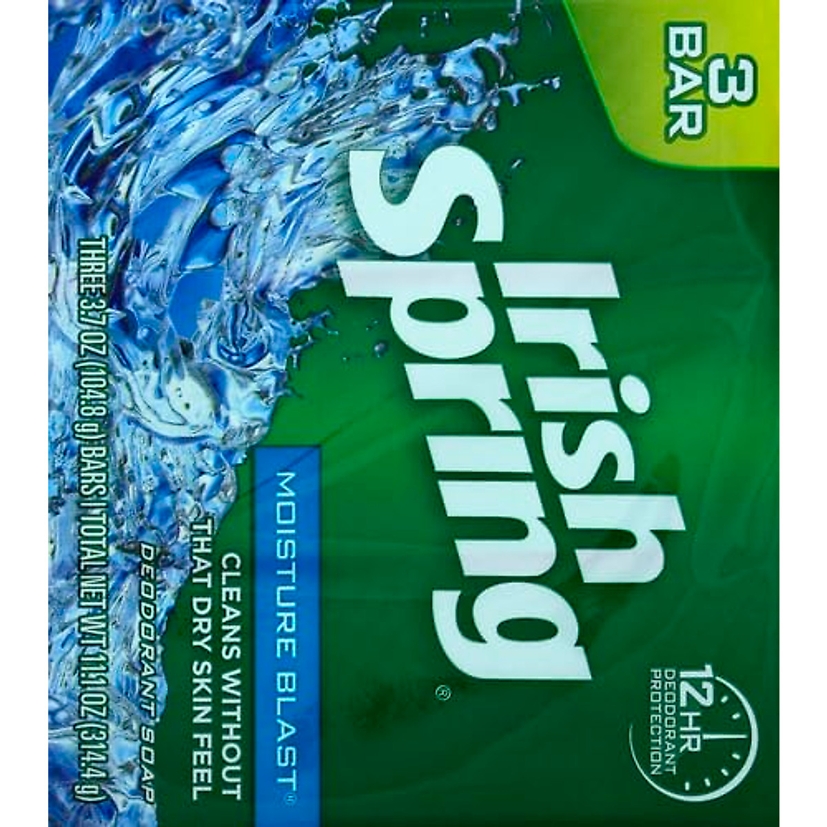 Irish Spring Deodorant Soap, Moisture Blast, 3.7 Ounce (Pack of 3)