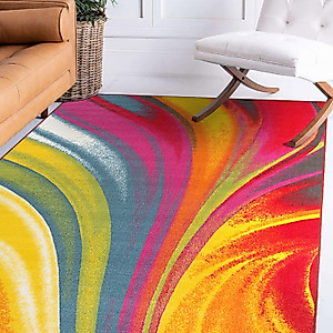 Rugshop Modern Contemporary Waves Non-Slip (Non-Skid) Area Rug 3'3" x 5' Multi