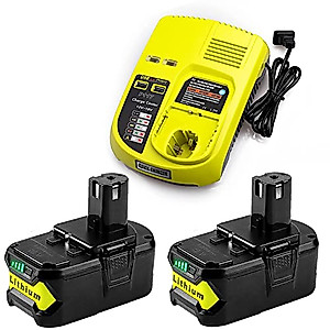 2Pack 6.0Ah 18V Li-ion Battery & Charger Compatible with Ryobi 18-Volt ONE Plus P108 P107 P102 P103 P104 P117 Charging Station Starter Kit