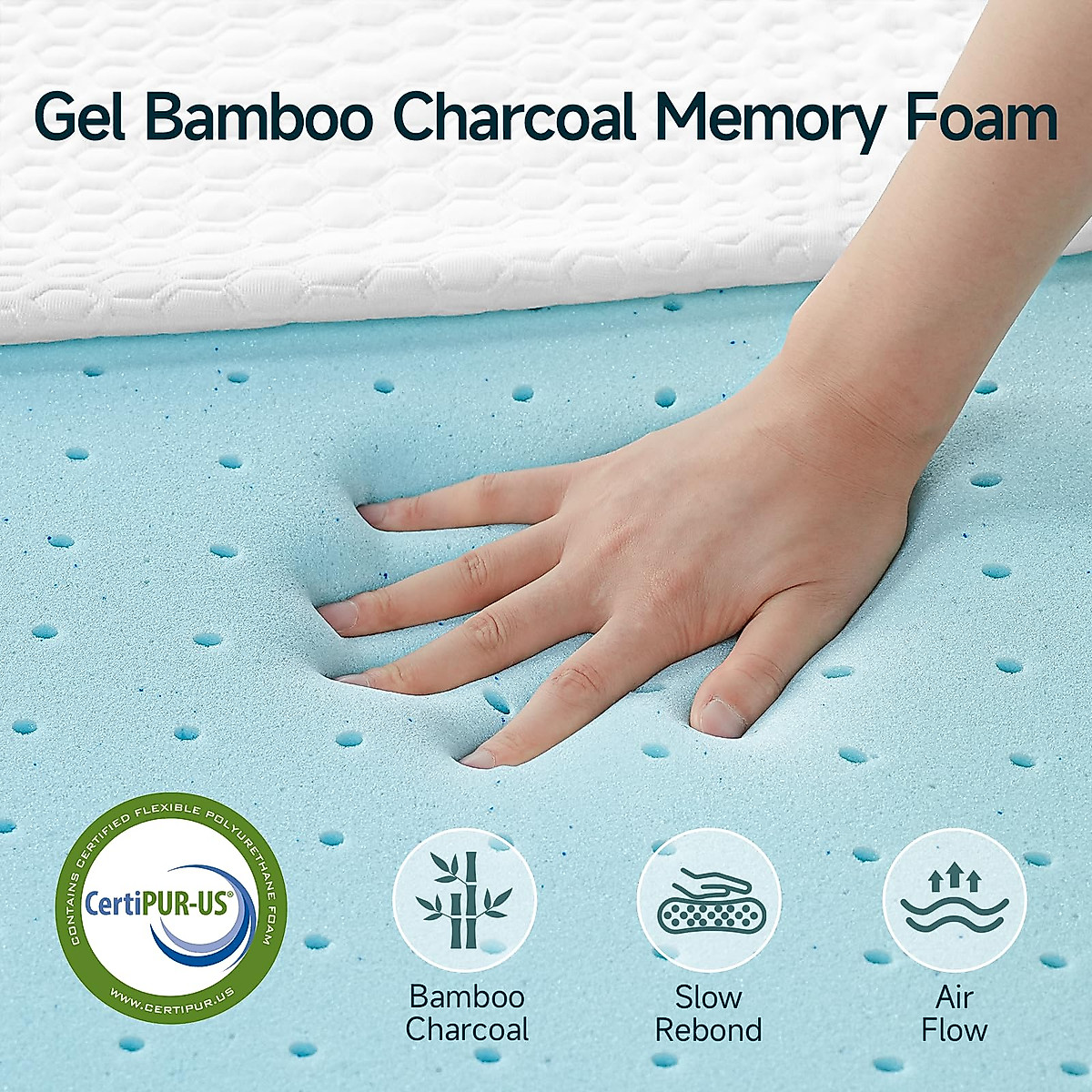 4 Inch Queen Size Gel Memory Foam Mattress Topper with Ice Silk Touch Cover, High-Density Bamboo Charcoal Foam Mattress Bed Topper, Washable Cover Pressure Relief, Soft Firmness CertiPUR-US Certified