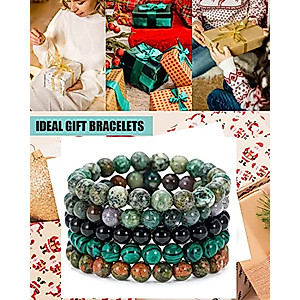 BOMAIL 5PCS Semi-Precious Gemstone Bracelet - Healing Crystal Stone Beaded Bracelets for Women Men 8mm Round Beaded Stretch Bracelets Unisex Stress Relief Yoga Bracelets Gifts