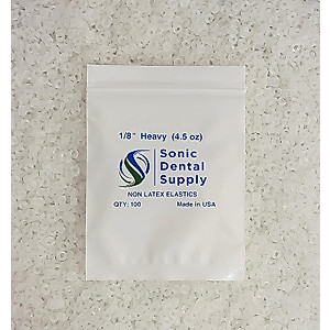 1/8 inch Heavy 4.5 oz - Orthodontic Elastic Rubber Bands - 100 Pack - Clear Latex Free, Small, Braces, Dreadlocks Hair Braids, Tooth Gap, Packaging, Crafts, Sonic Dental Supply - Made in USA
