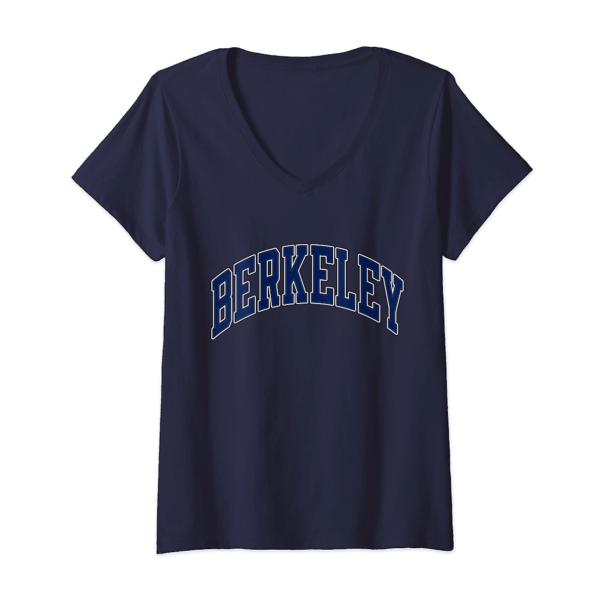 Womens Berkeley California CA Varsity Style Navy Text V-Neck T-Shirt