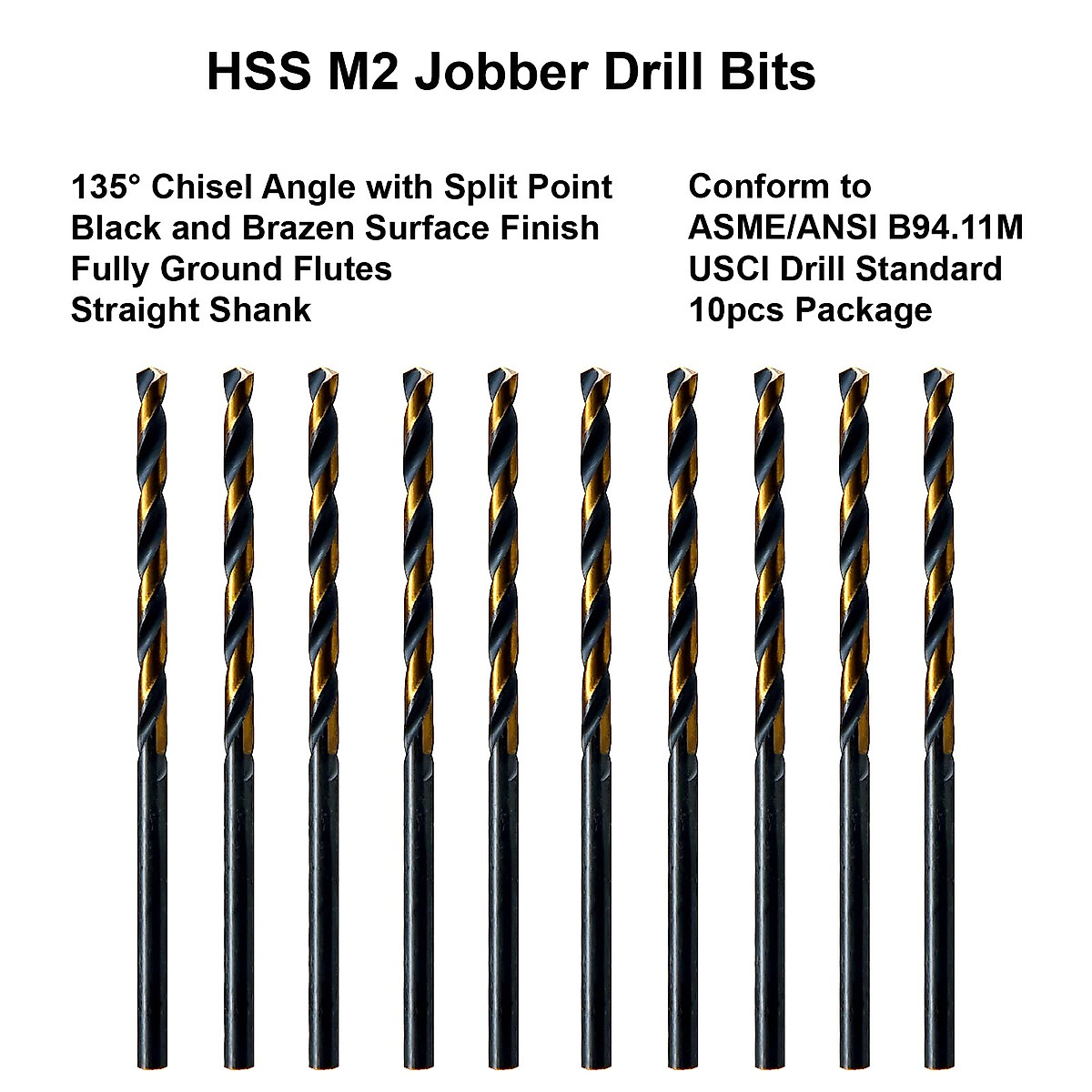 MAXTOOL No.18 10pcs Identical Jobber Length Drills Dia 0.1695 HSS M2 Twist Drill Bits Wire Gauge Gage Numbered Straight Shank Drills; JBN02H10R18P10
